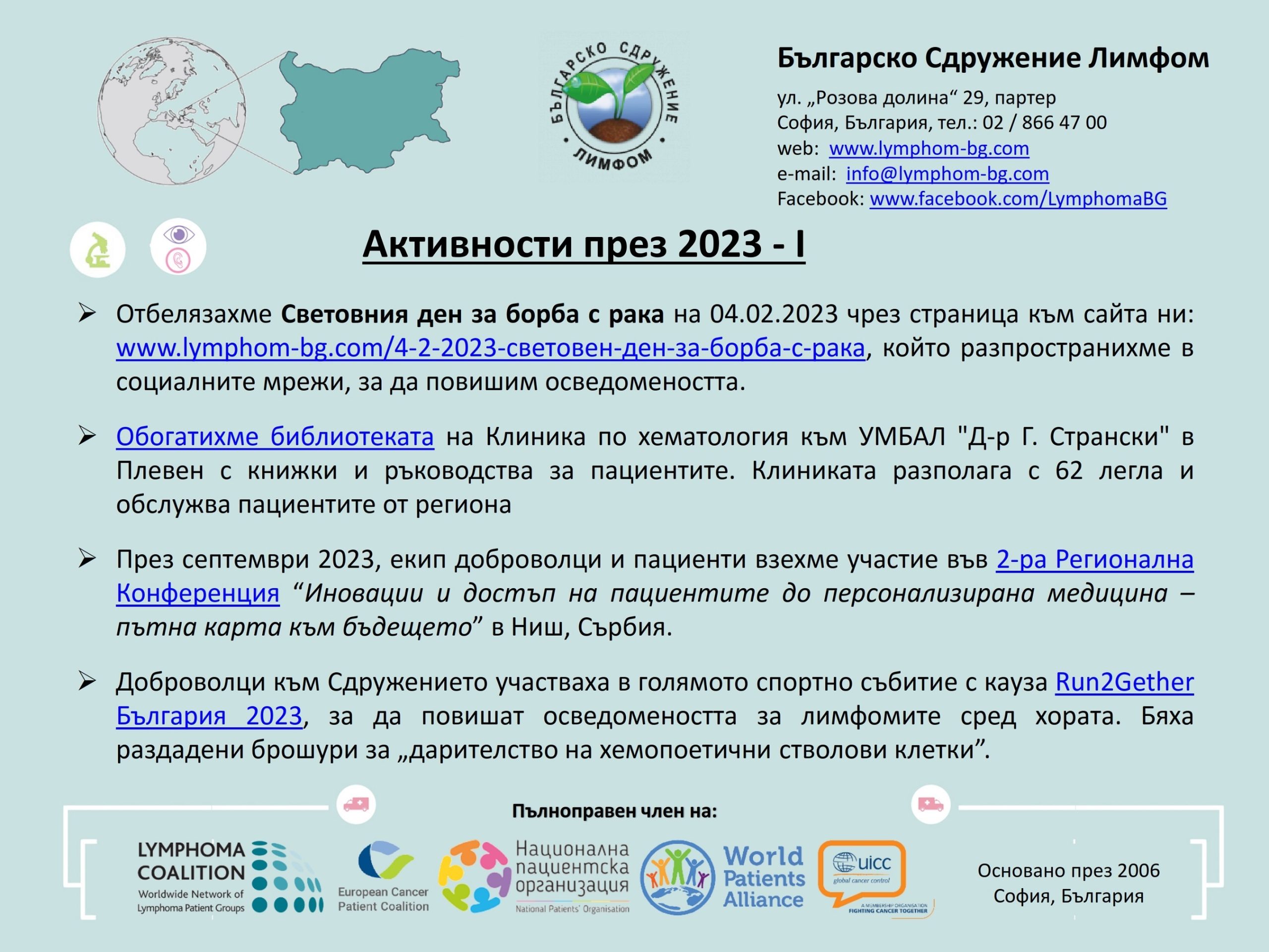 Бяхме с вас и през 2023 - Българско Сдружение Лимфом